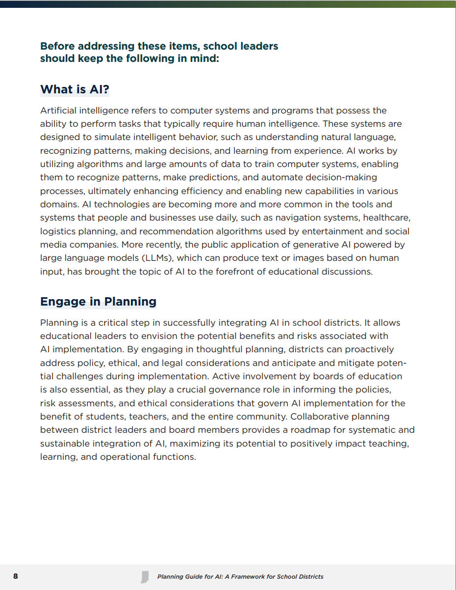 Planning Guide for AI: A Framework for School Districts - Keep Indiana ...